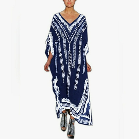 Swim | Plus Size Vneck Rainbow Ethnic Print Kaftan Batw | Poshmark